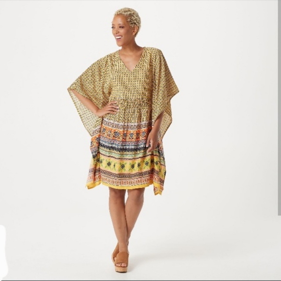 Tolani | Dresses | Tolani Gold Orange Batik Print Kaftan Dress | Poshmark